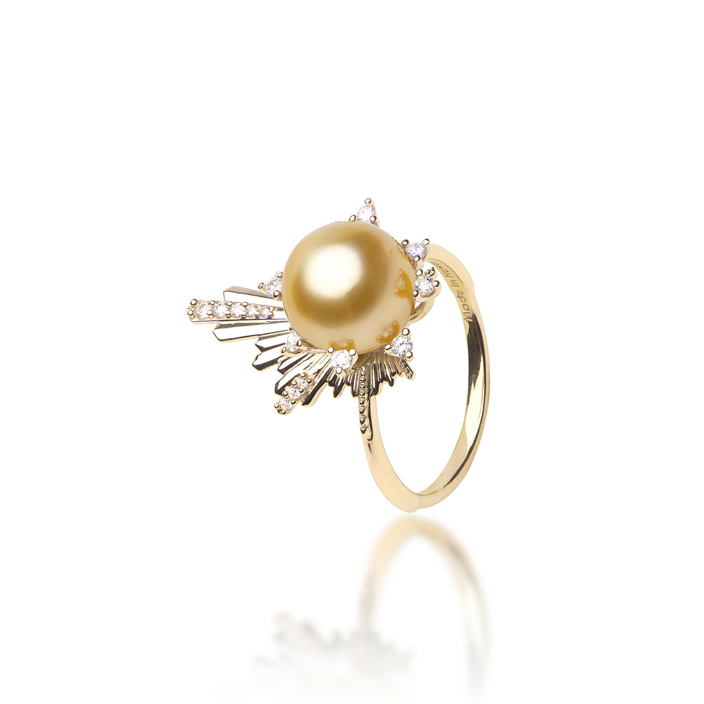 Hawaiian Sunrise South Sea Gold Pearl Ring in Yellow Gold & Diamonds