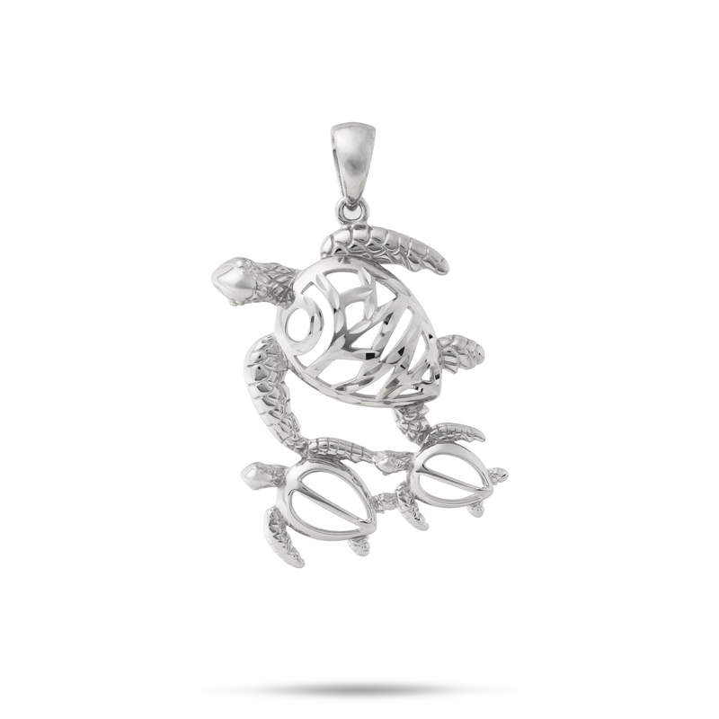 Honu (Sea Turtle) Family Pendant in White Gold - 25mm