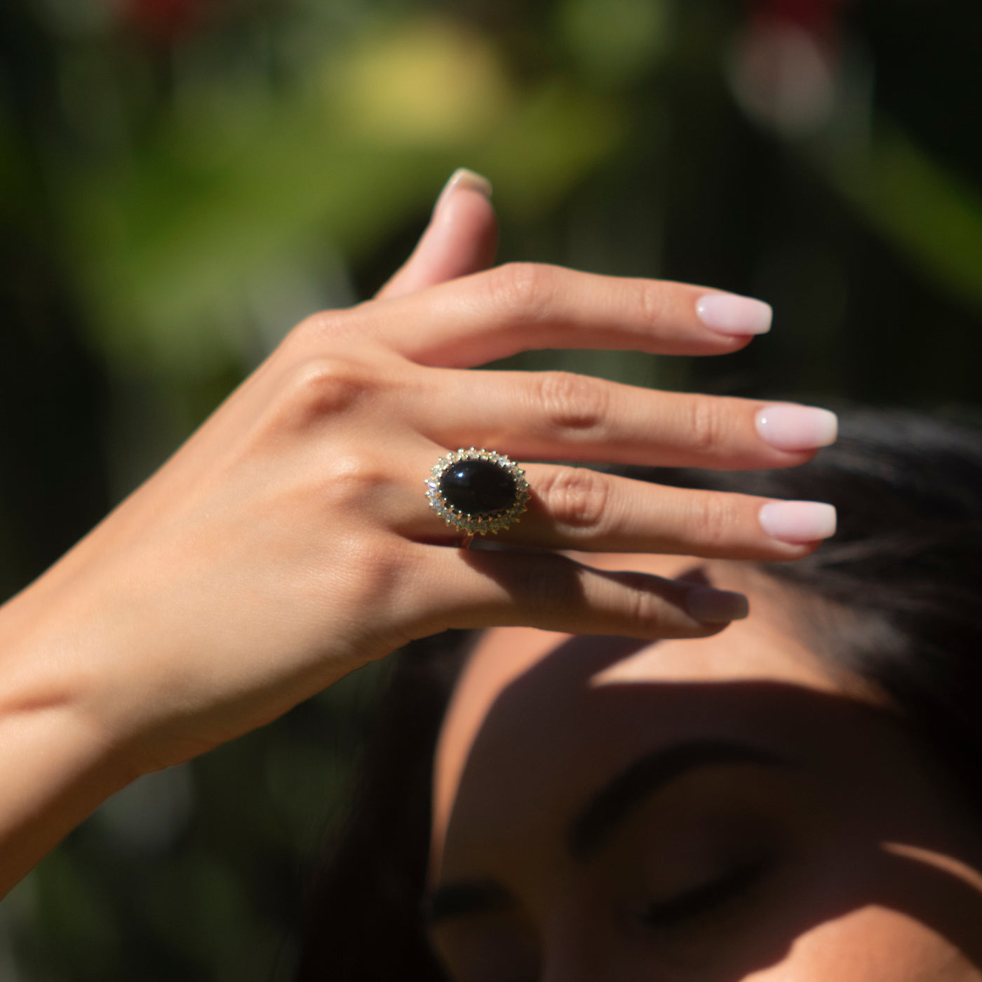Princess Ka‘iulani Black Coral Ring in Gold with Diamonds