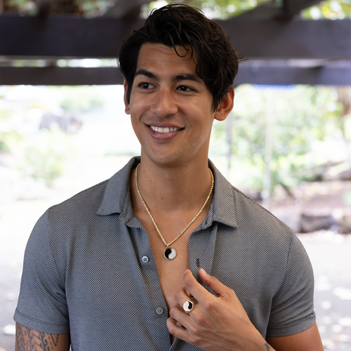 Yin Yang Black Coral Pendant in Gold with Diamonds - 22mm