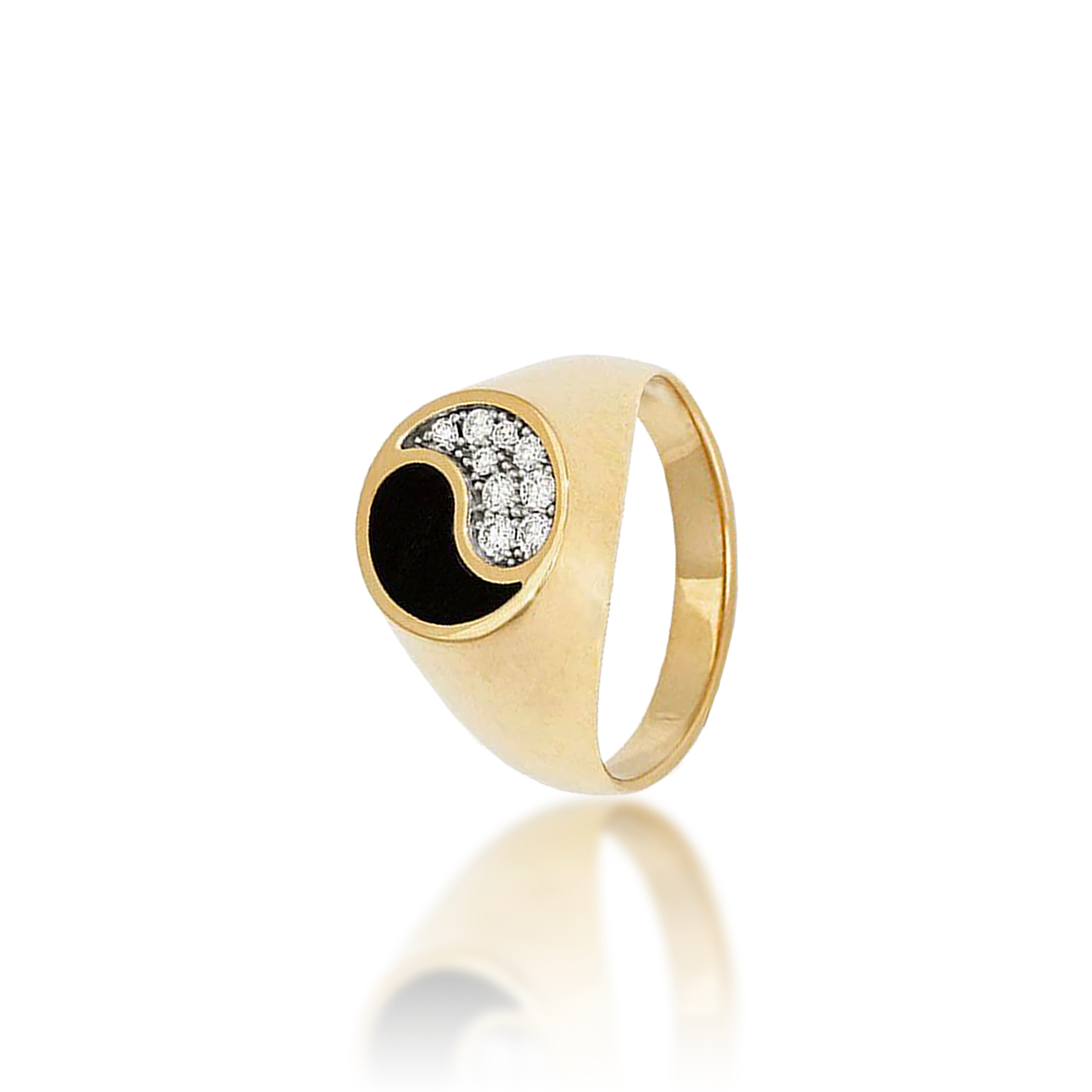 Yin Yang Black Coral Ring in Gold with Diamonds