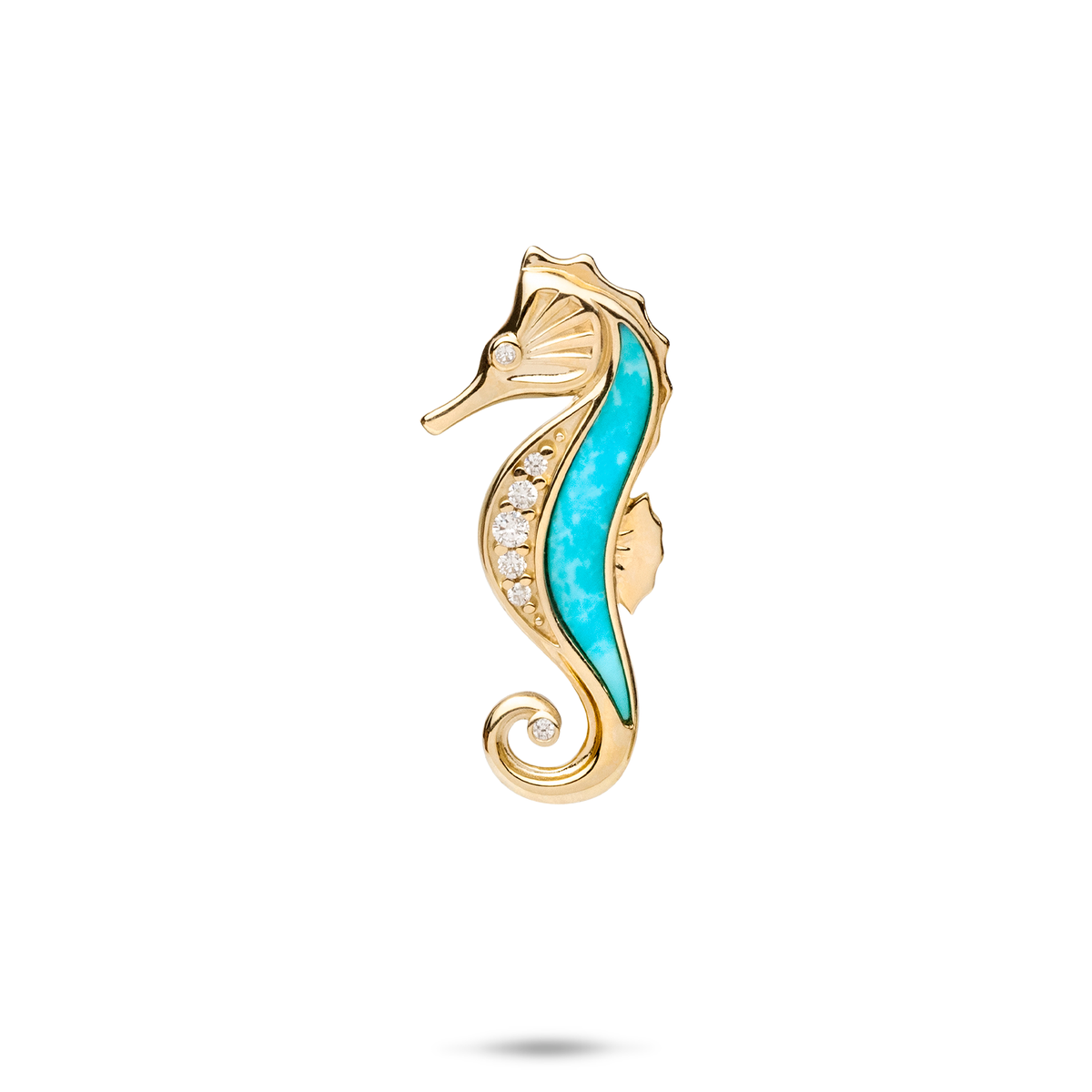 Seahorse Turquoise Pendant in Gold with Diamonds - 27mm