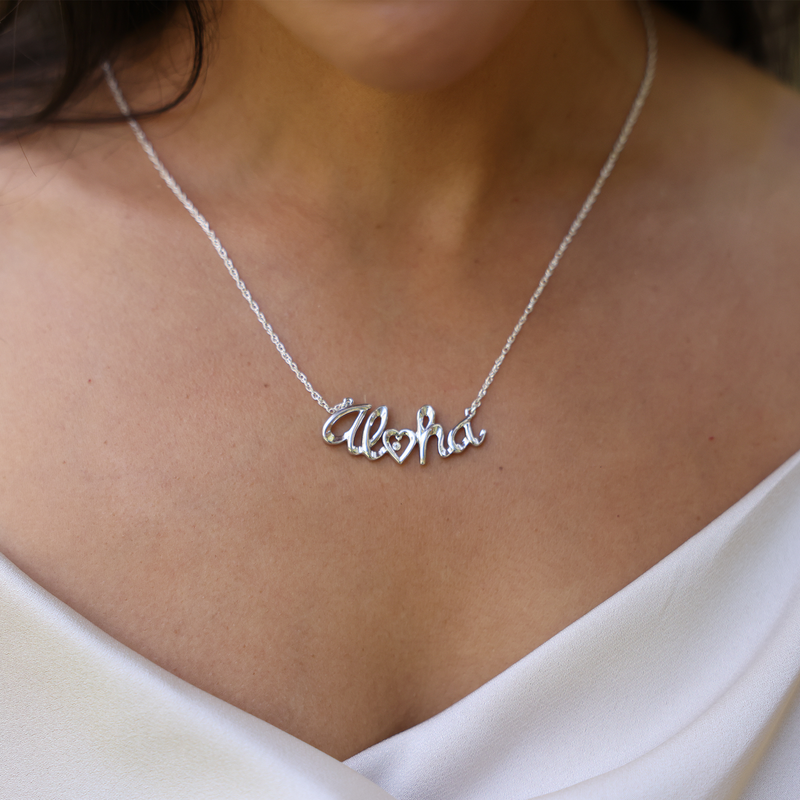 18" Aloha Necklace in Sterling Silver and Gold with Diamond