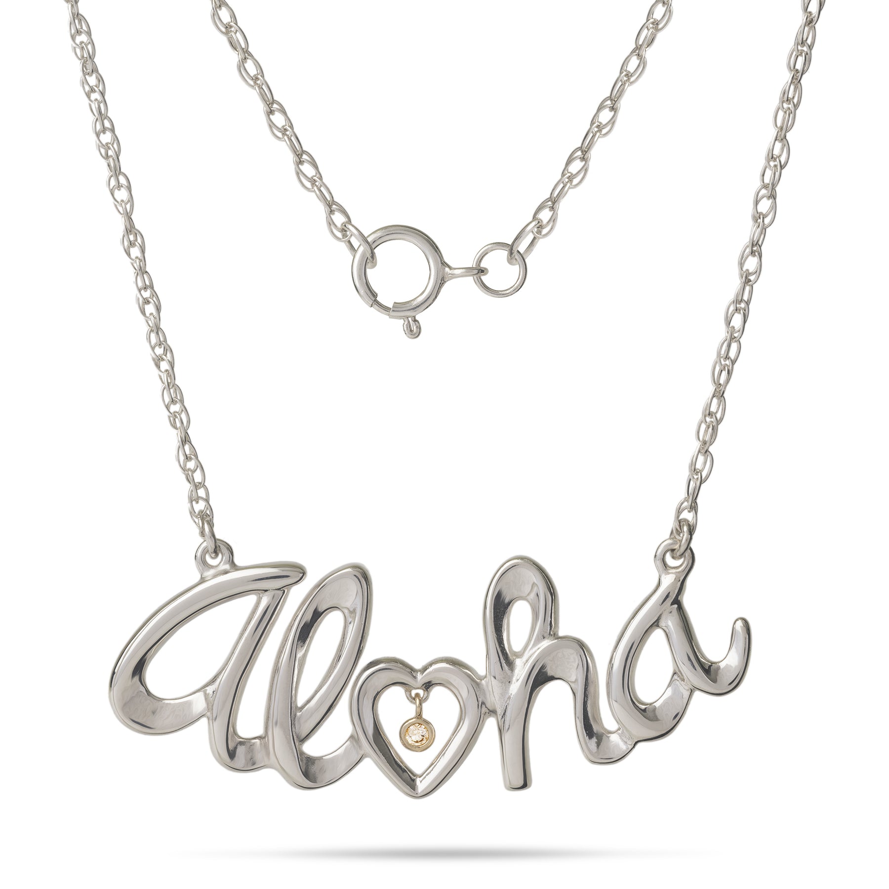 18" Aloha Necklace in Sterling Silver and Gold with Diamond