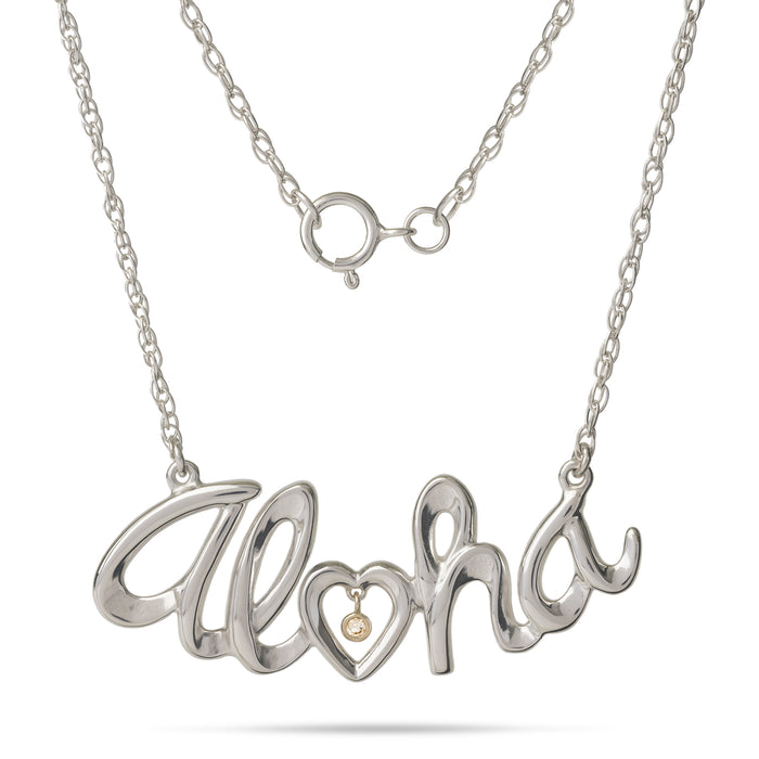 18" Aloha Necklace in Sterling Silver and Gold with Diamond