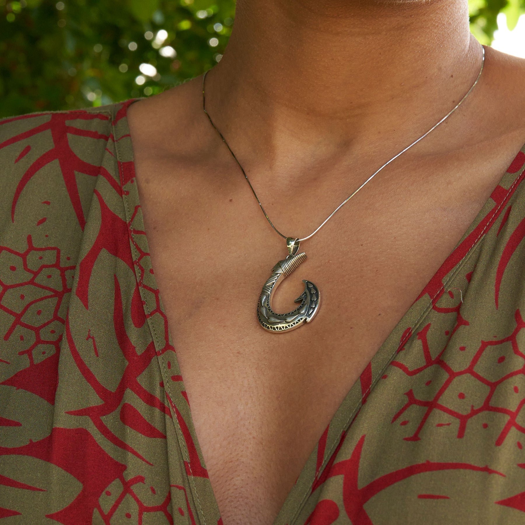 Unisex Fish Hook Pendant in Sterling Silver