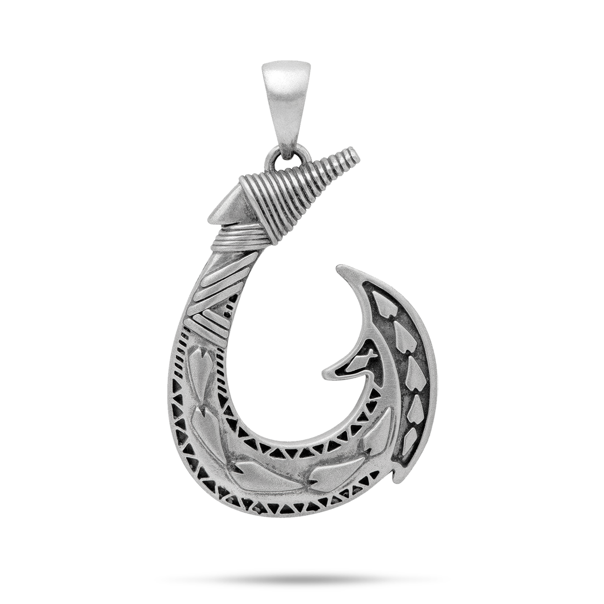 Makau (Fish Hook) Pendant in Sterling Silver - 40mm