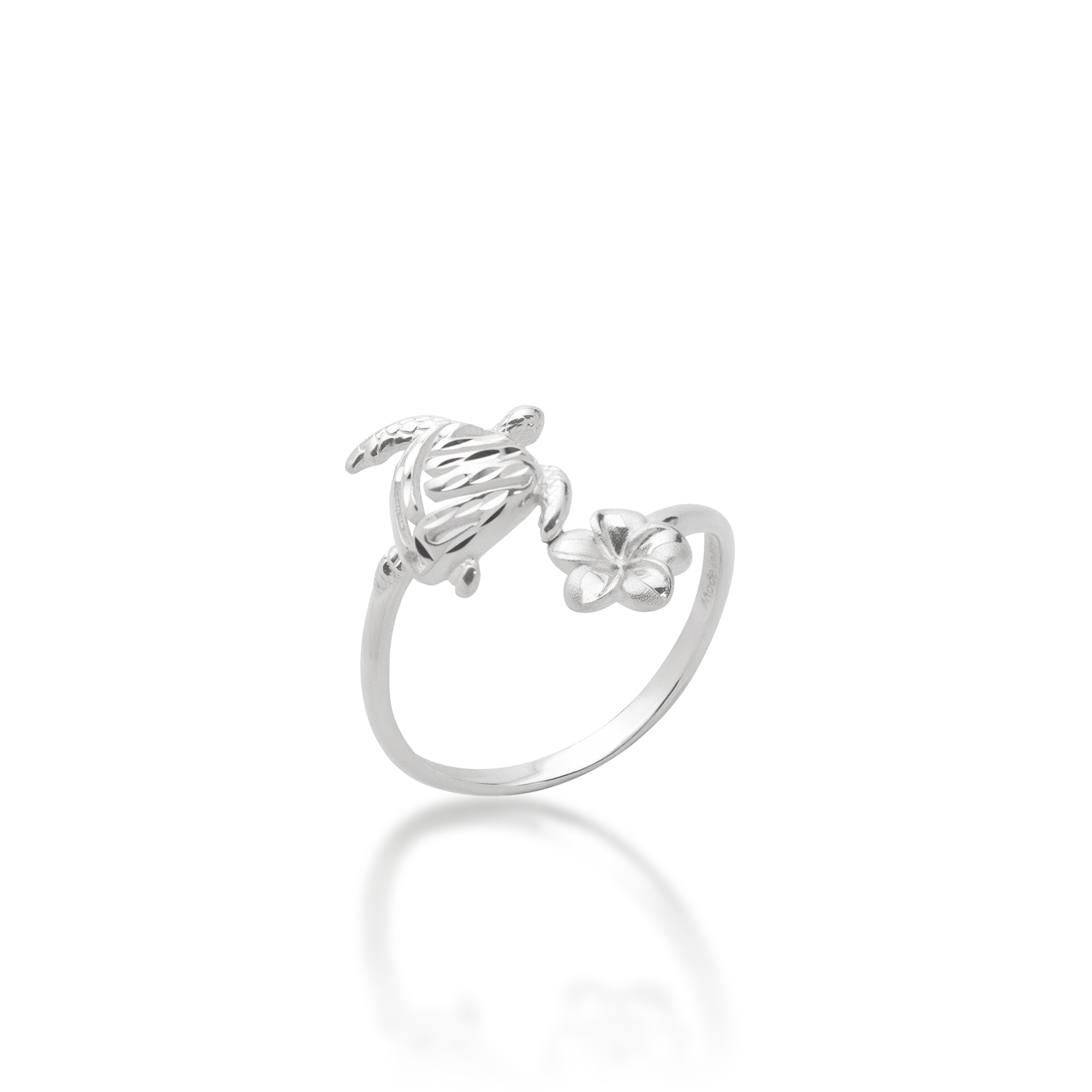 Honu (Sea Turtle) and Plumeria Ring in Sterling Silver