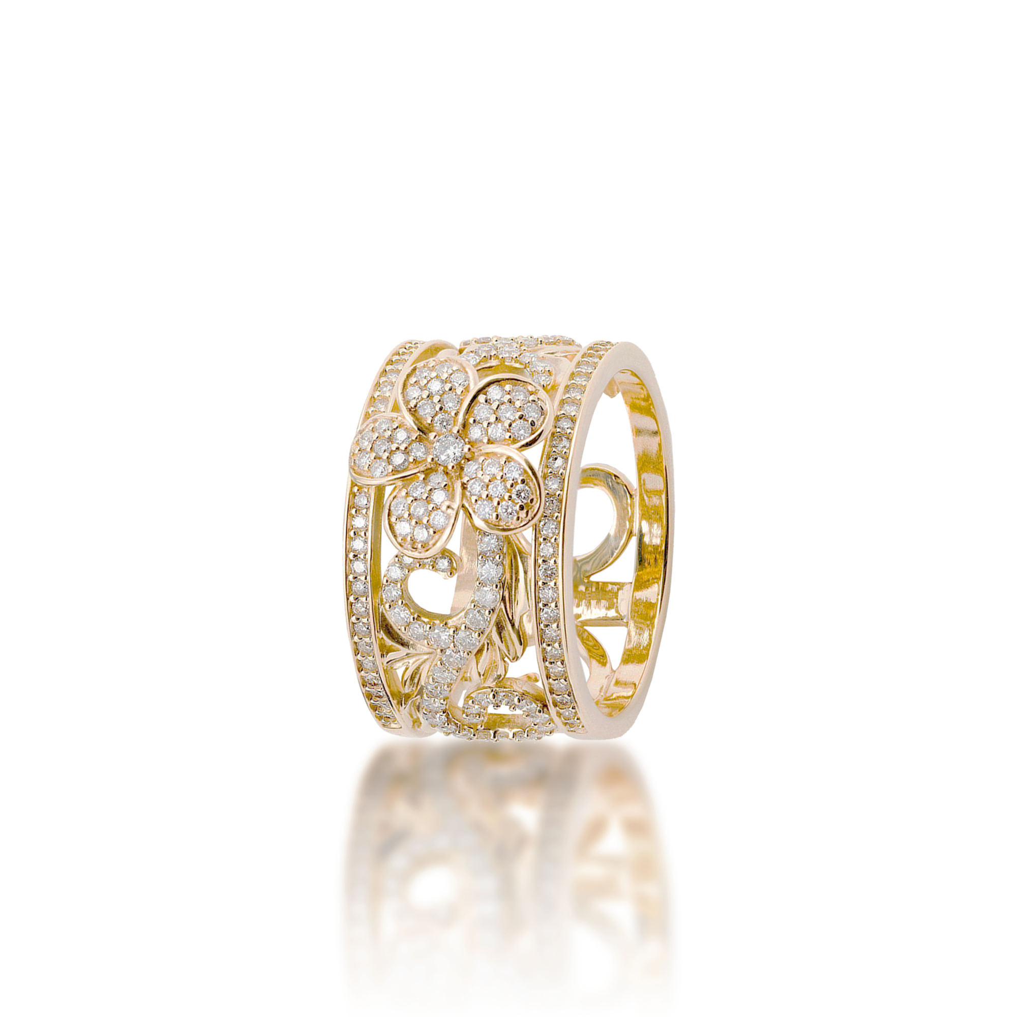 Hawaiian Heirloom Plumeria Diamond Engagement Ring in Gold