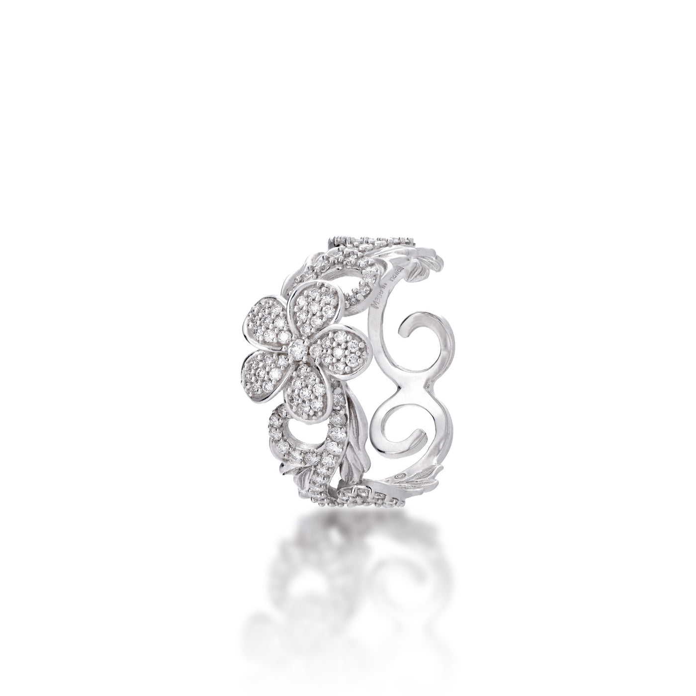 Hawaiian Heirloom Plumeria Diamond Ring in White Gold