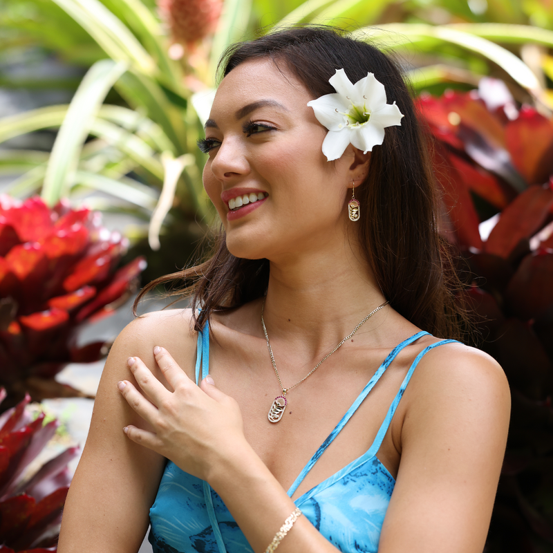 Ohia Lehua Ruby Earrings in Two Tone Gold with Diamonds - 24mm – Maui ...