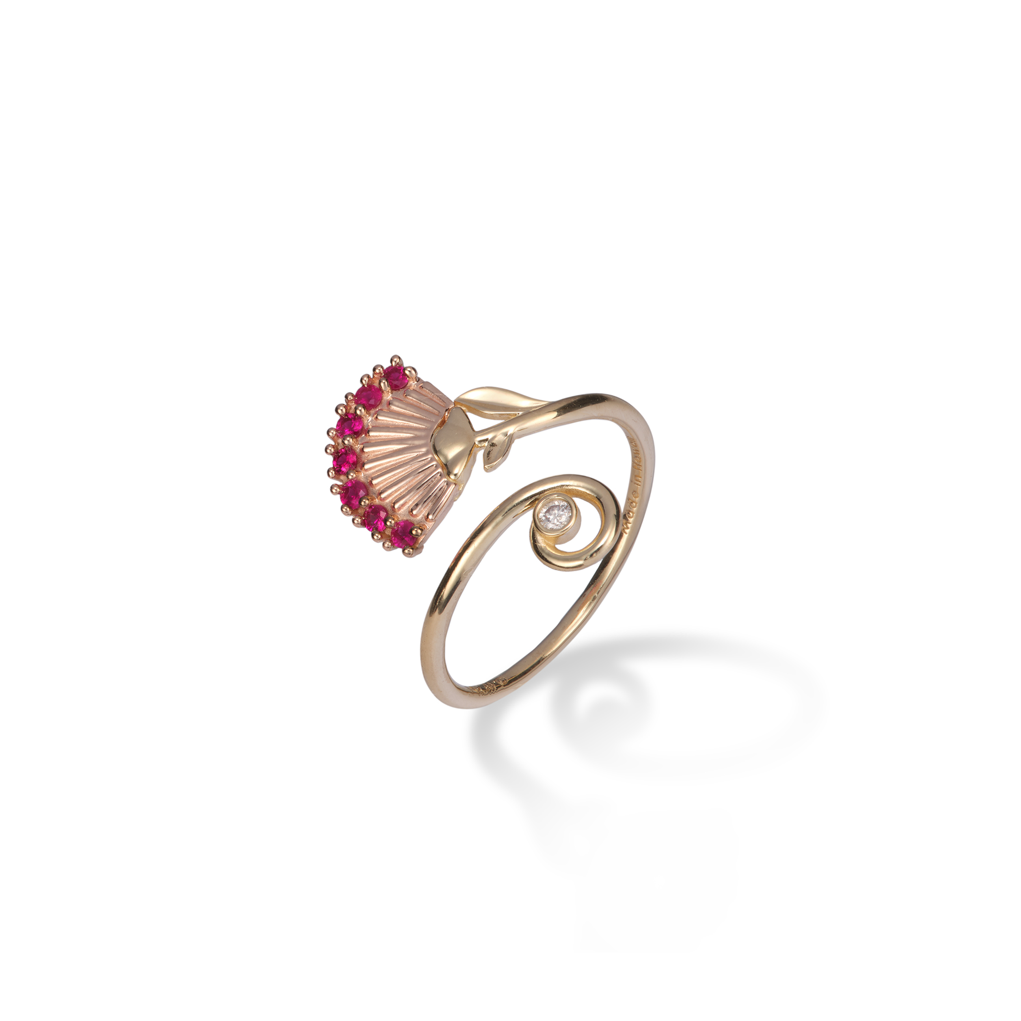 ʻŌhiʻa Lehua Ruby Ring in Two Tone Gold with Diamond - 18mm