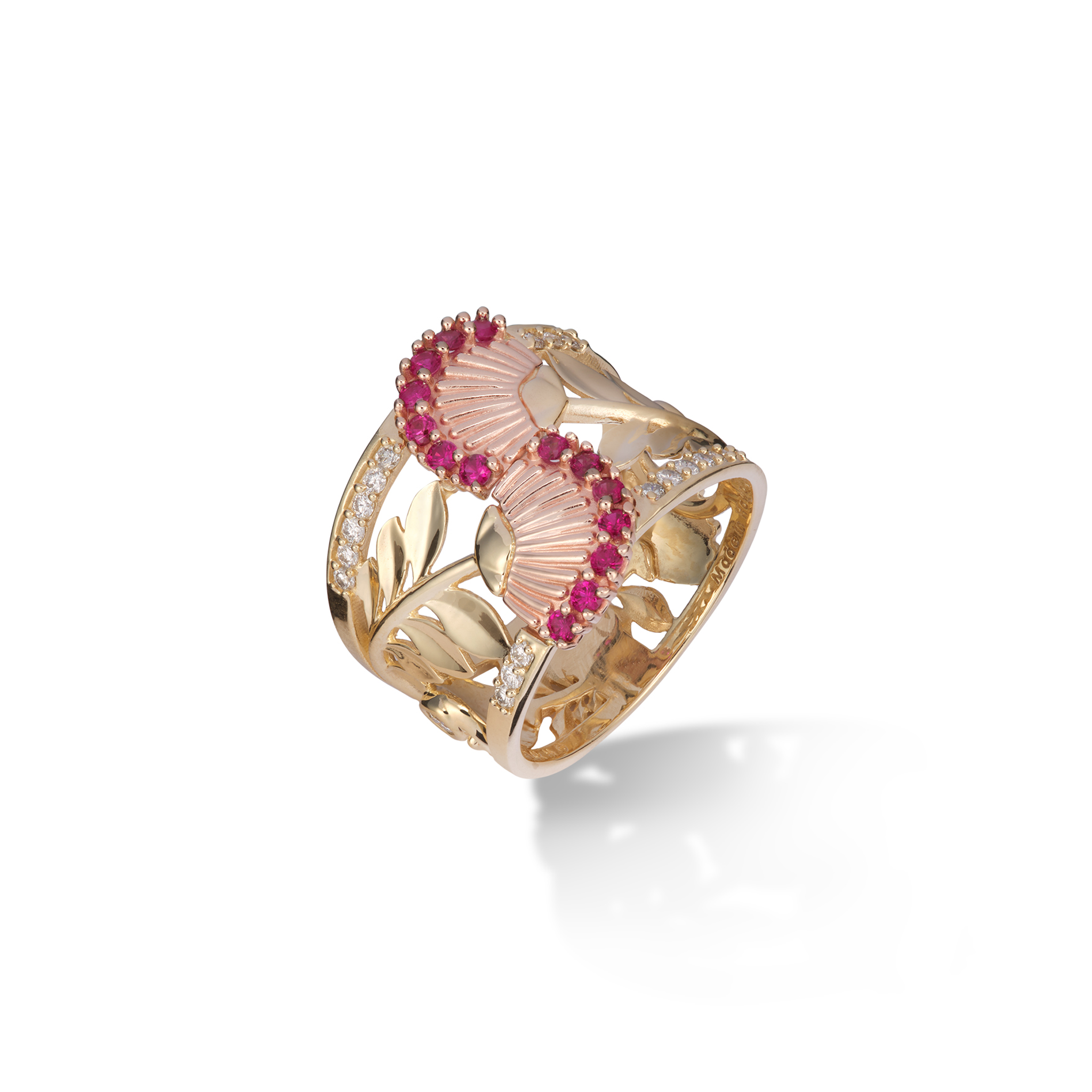 Ohia Lehua Ruby Ring in Two Tone Gold with Diamonds - 17mm