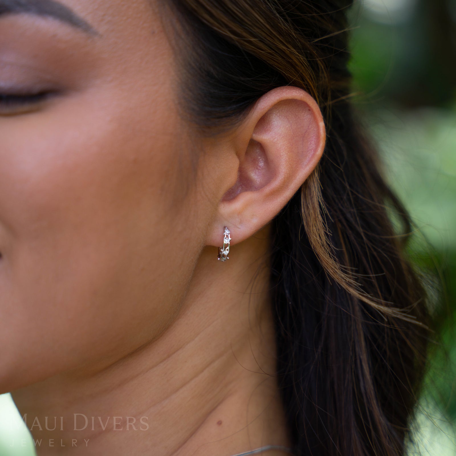 Heritage Huggie Hoop Stud Earrings in White Gold with Diamonds - 13mm