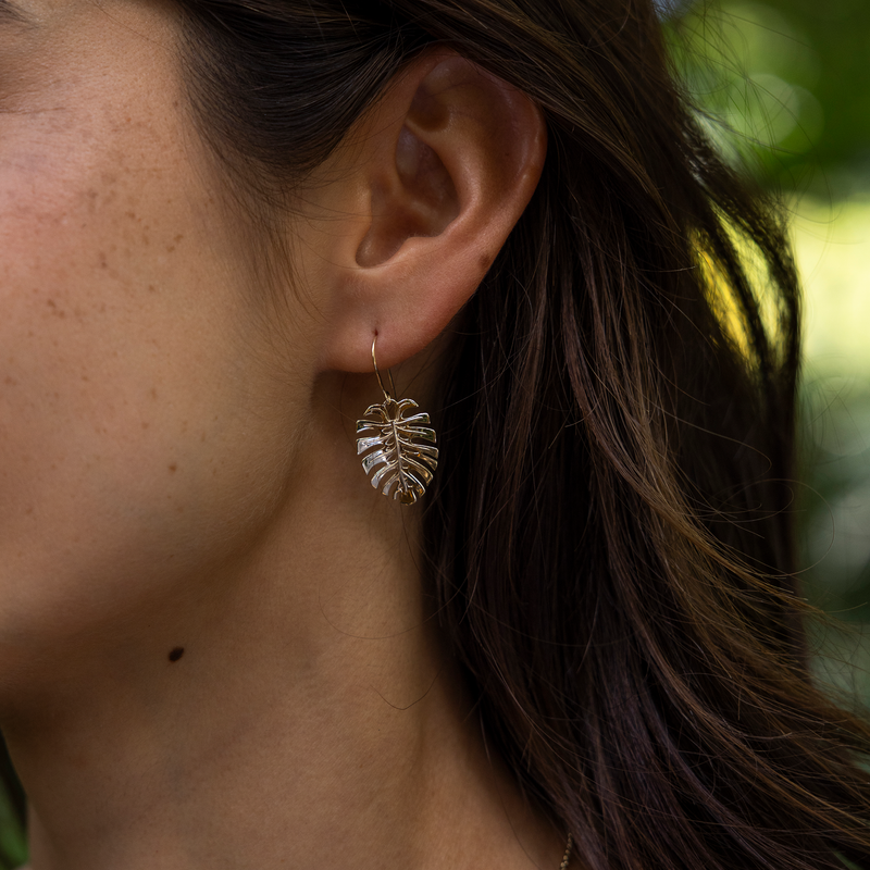 Monstera Earrings in Gold - 23mm – Maui Divers Jewelry