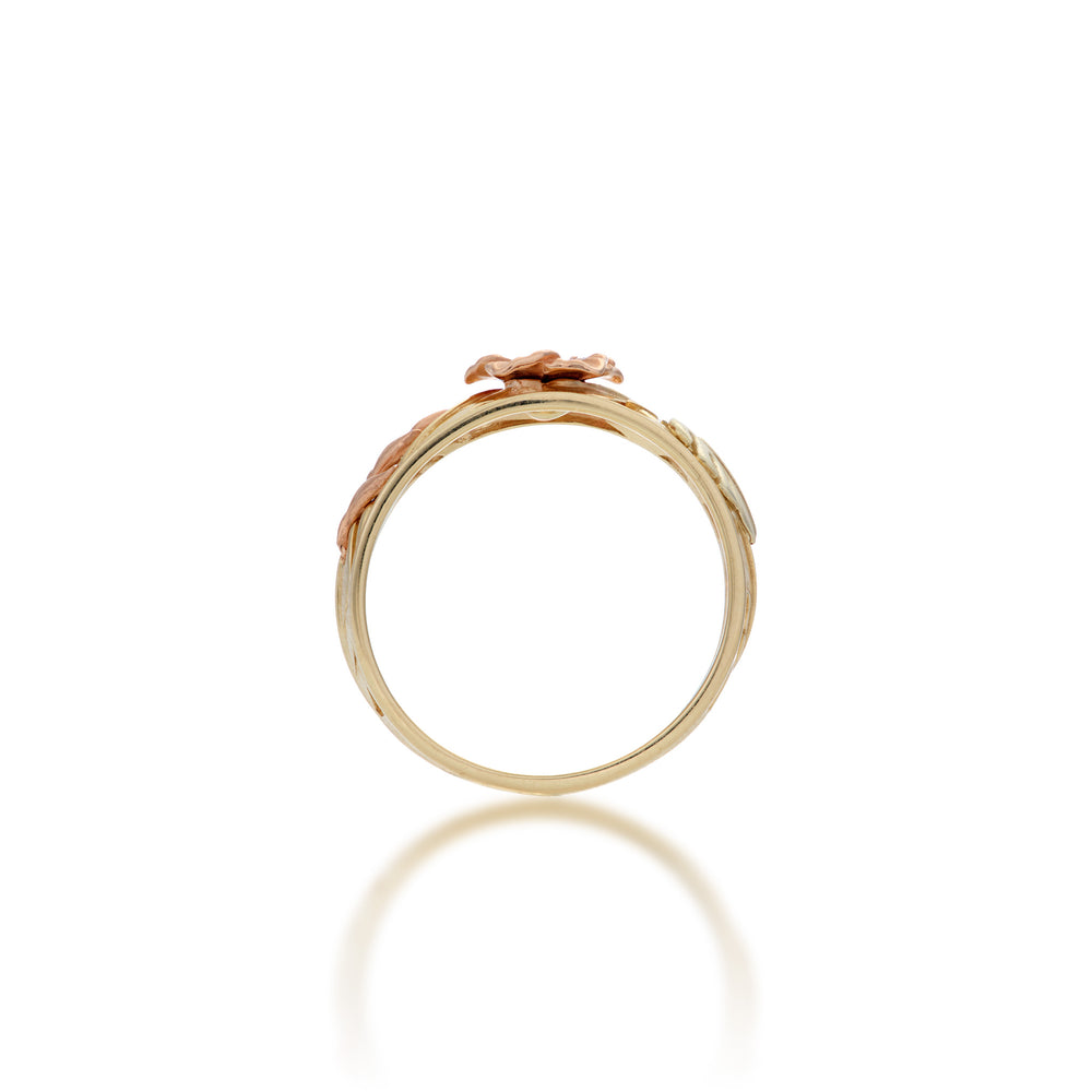 Hibiscus Ring in Rose, Green, and Yellow Gold with Diamonds
