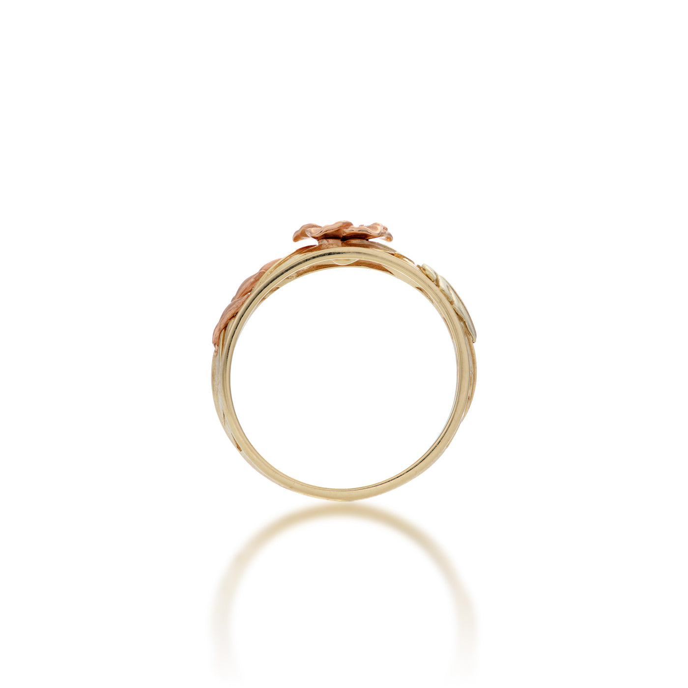 Hibiscus Ring in Rose, Green, and Yellow Gold with Diamonds