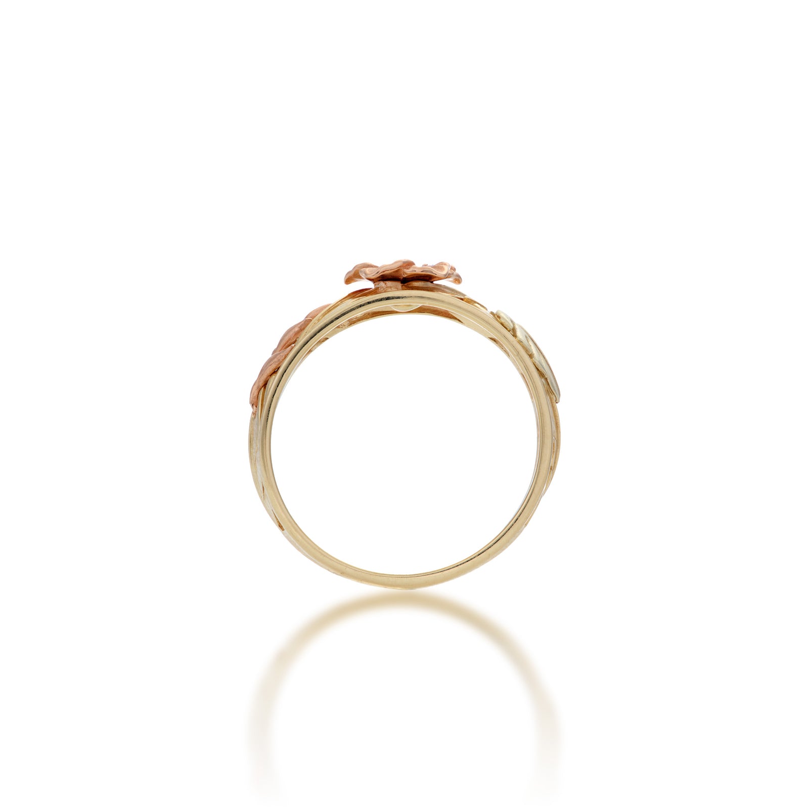 Hibiscus Ring in Rose, Green, and Yellow Gold with Diamonds