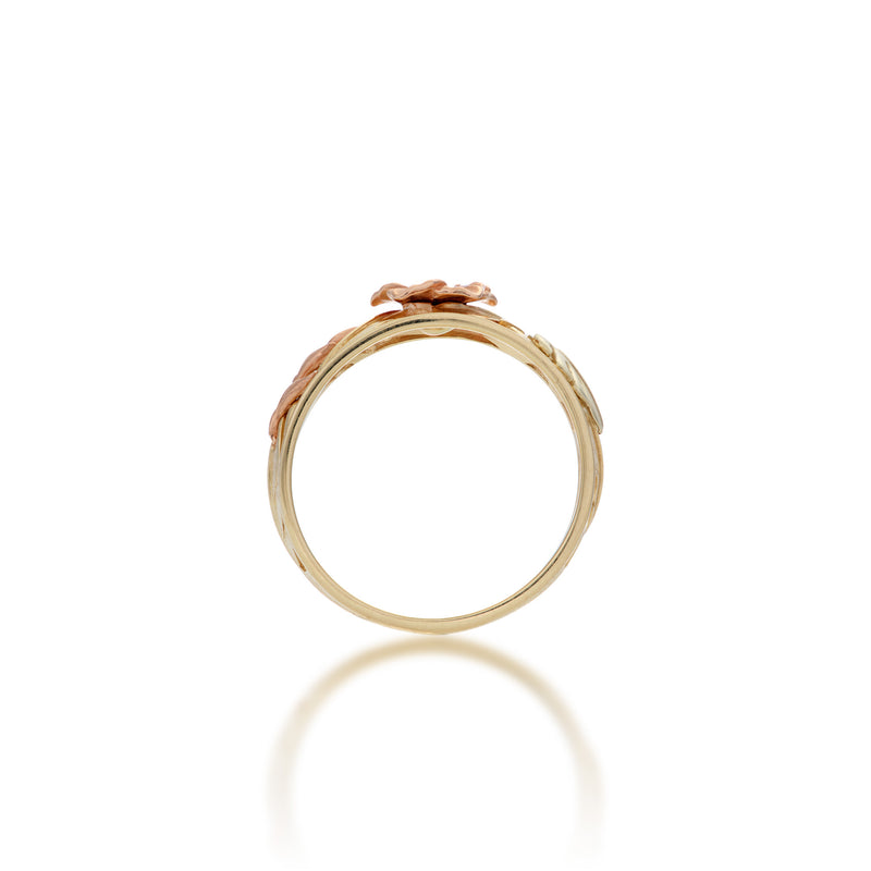 Hibiscus Ring in Rose, Green, and Yellow Gold with Diamonds
