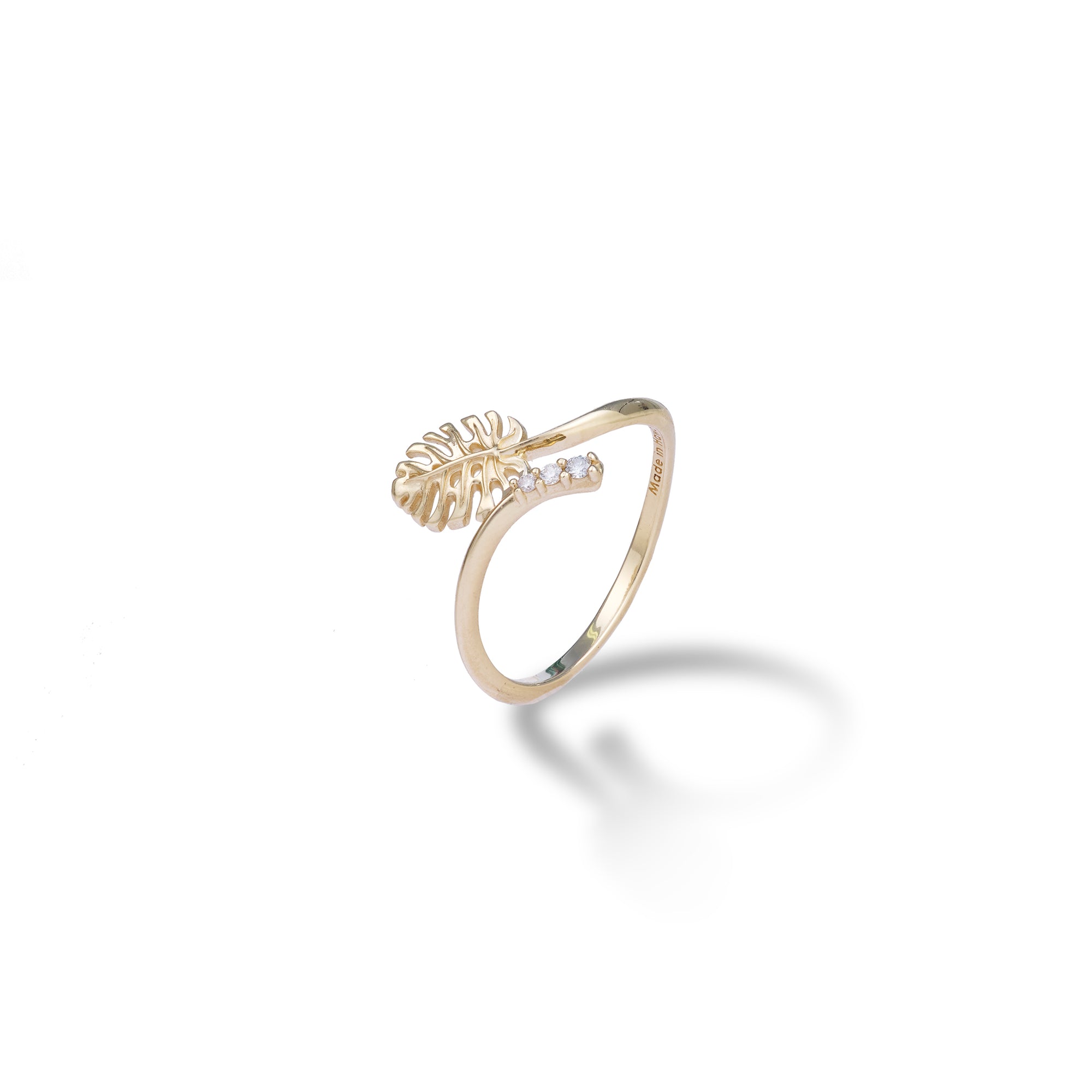 Monstera Bypass Ring in Gold with Diamonds