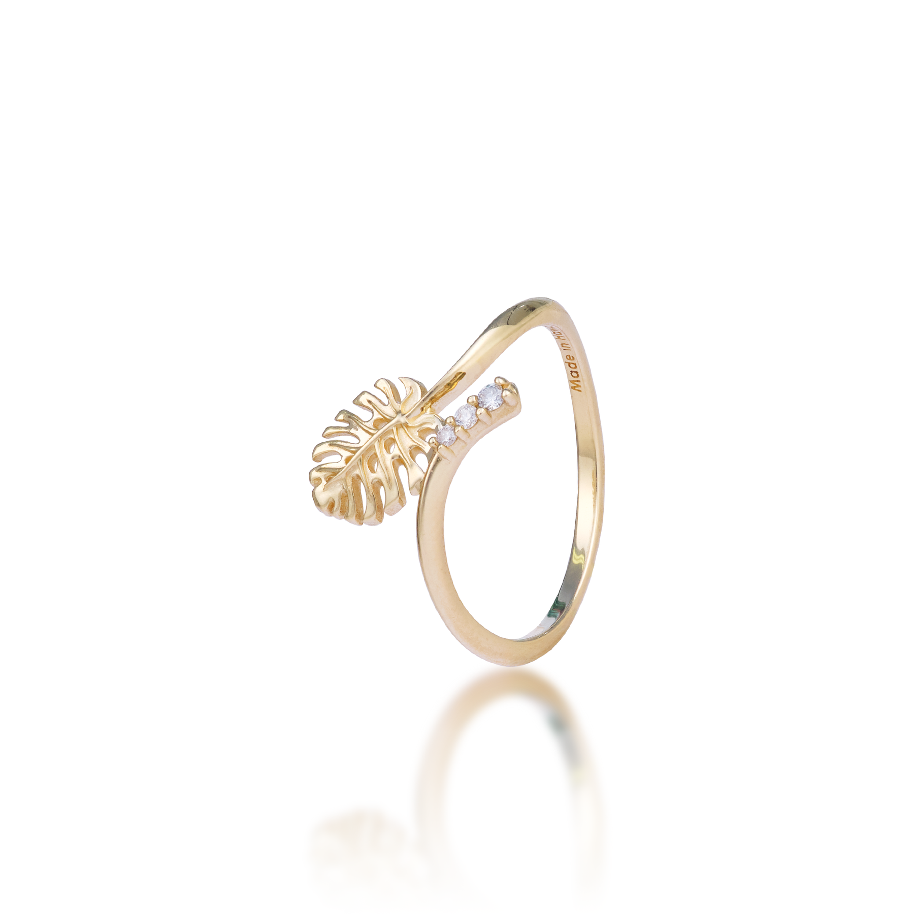 Monstera Bypass Ring in Gold with Diamonds