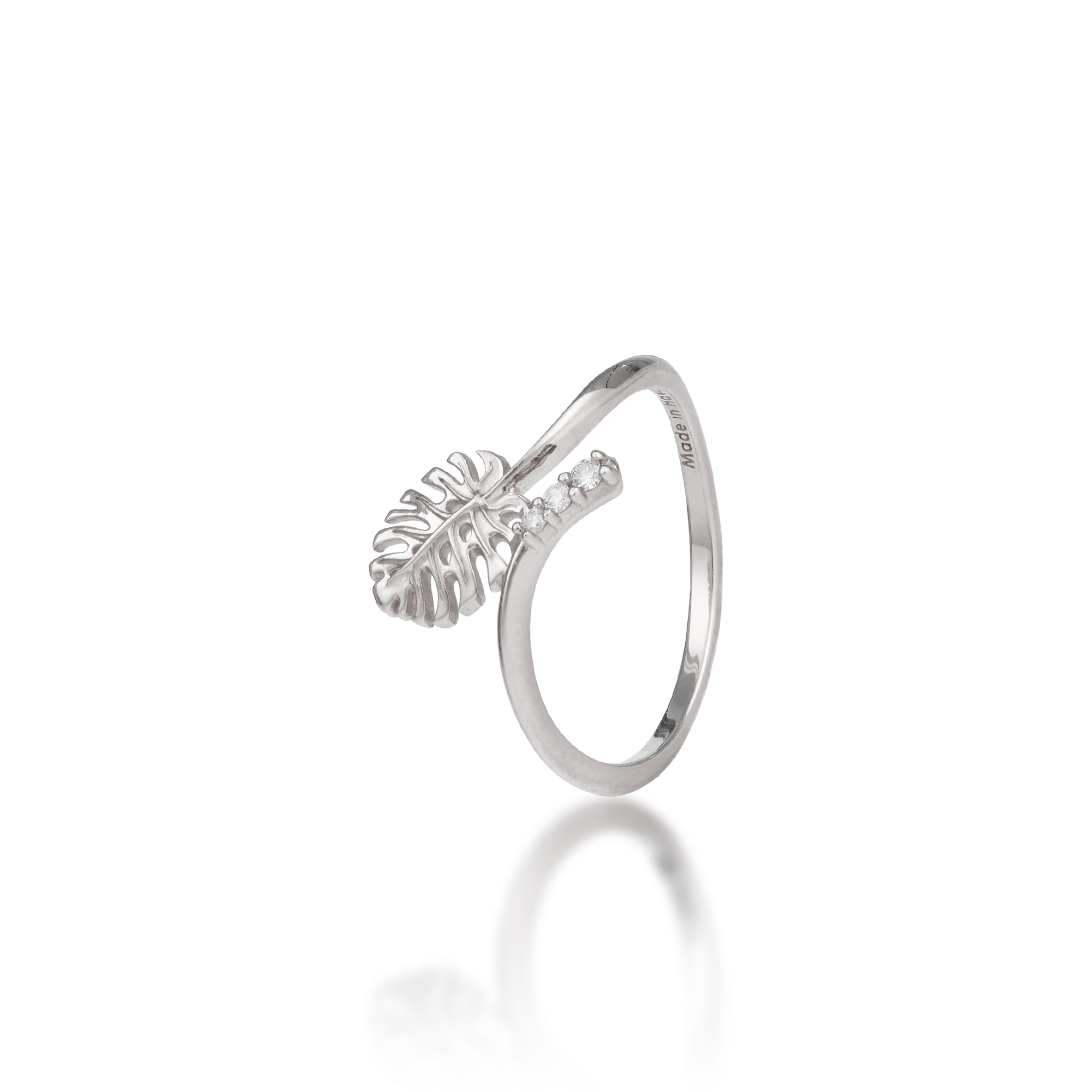 Monstera Bypass Ring in White Gold with Diamonds - 9mm
