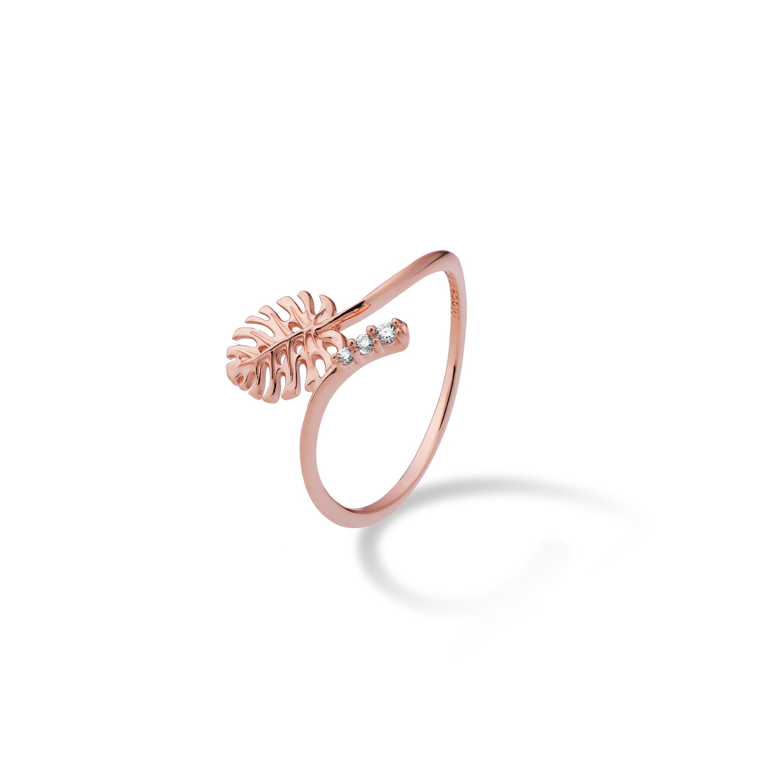 Monstera Bypass Ring in 14k Rose Gold with Diamonds