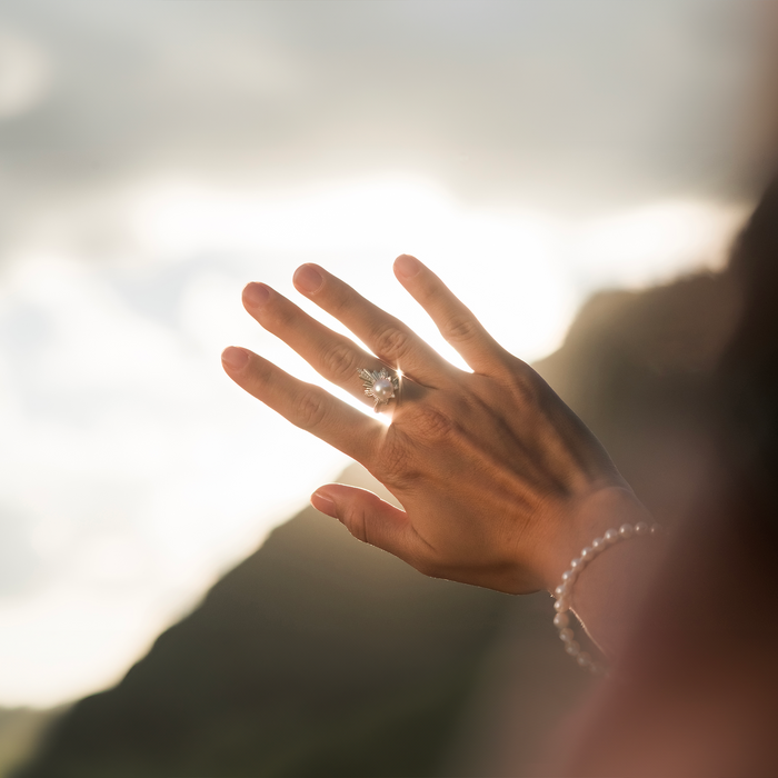 Hawaiian Sunrise Inspired Akoya Pearl Ring Gold Diamonds