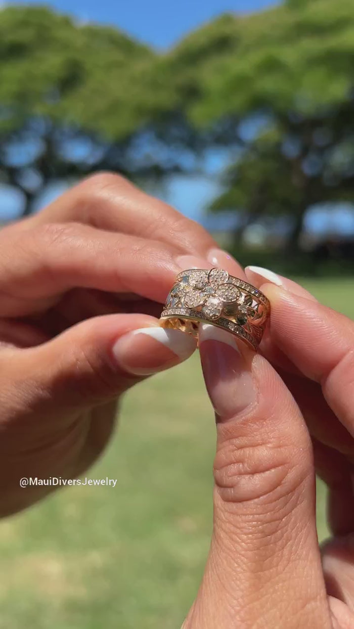 Hawaiian Heirloom Plumeria Diamond Engagement Ring in Gold
