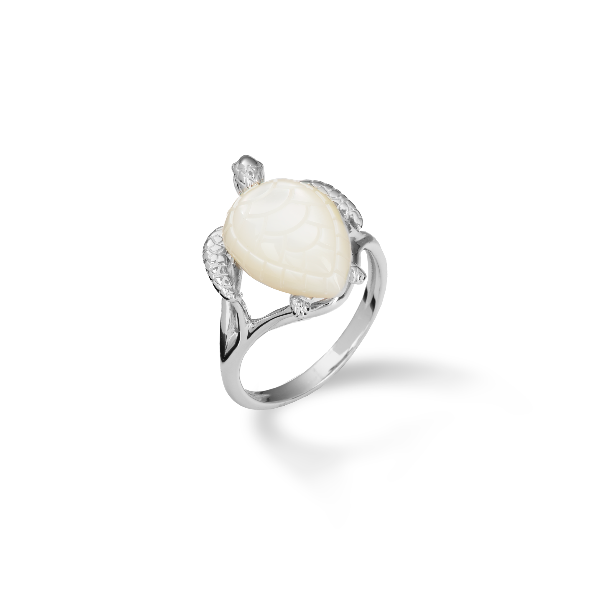 Honu (Sea Turtle) Mother of Pearl Ring in White Gold - 18mm – Maui ...