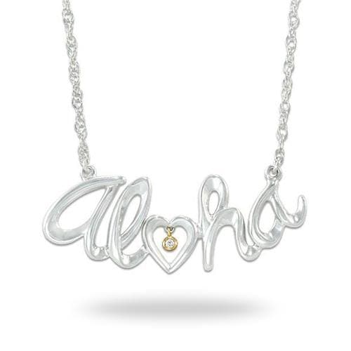 18" Aloha Necklace in Sterling Silver with Diamond – Maui Divers Jewelry