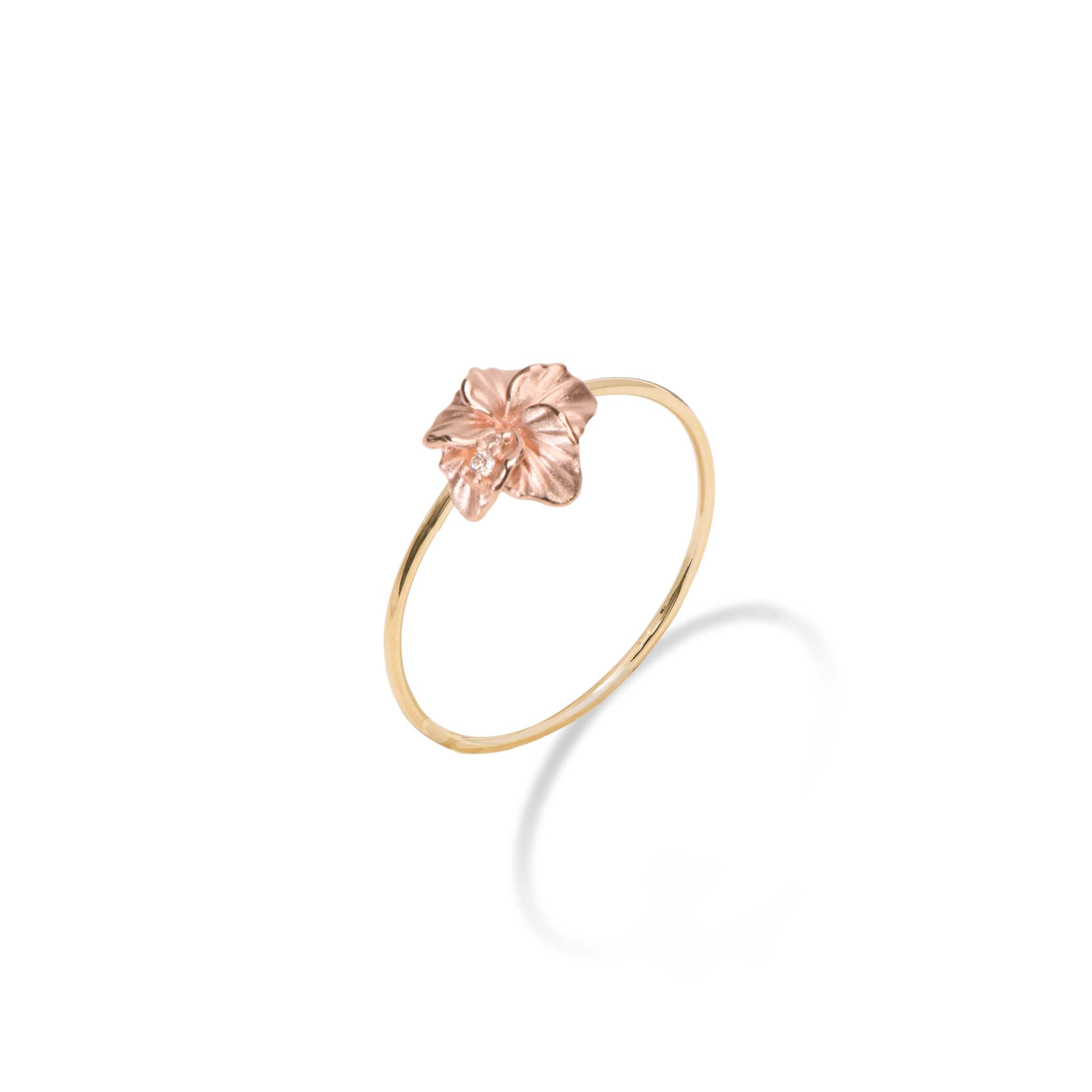 Hibiscus Ring in Rose & Yellow Gold with Diamonds